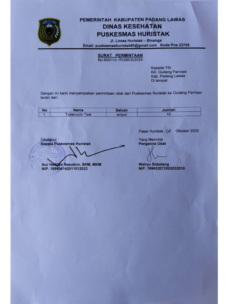 Permintaan Tuberculin Oktober | PDF