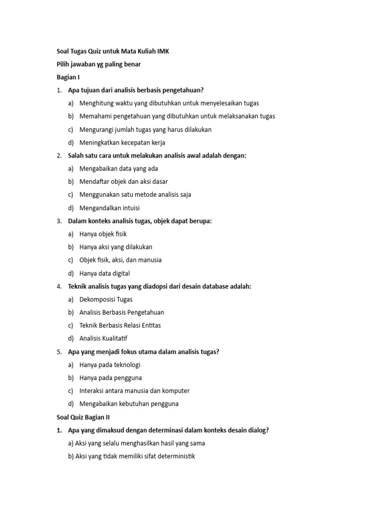 Soal Quiz IMK: Analisis Tugas dan Desain Dialog | PDF
