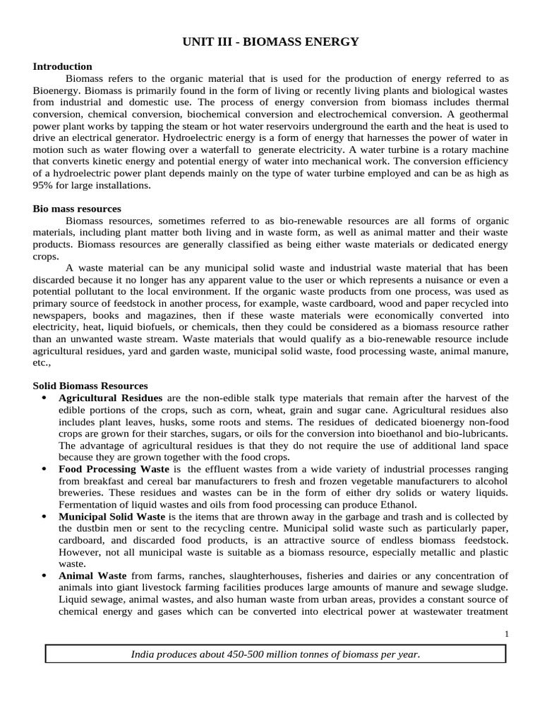 biomass energy notes | PDF | Cogeneration | Hydroelectricity