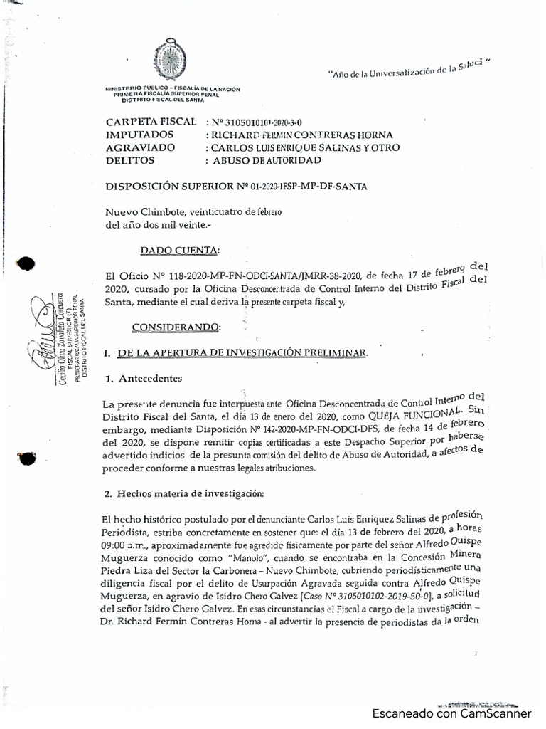 Richard Fermín Contreras Horna (Denuncia) | PDF