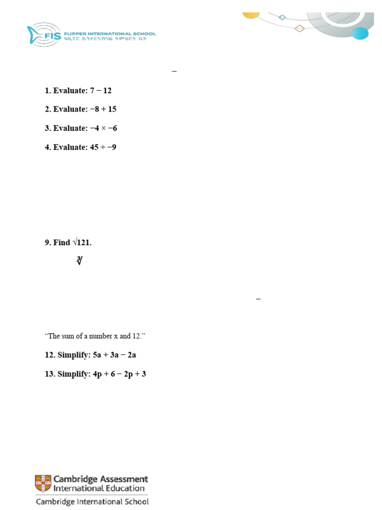 Stage 7 (G.6) Maths Revision Worksheet | PDF