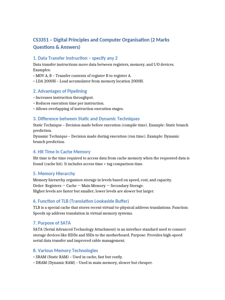 Cs3351 Dpco 2marks Qa | PDF | Cpu Cache | Computer Data Storage