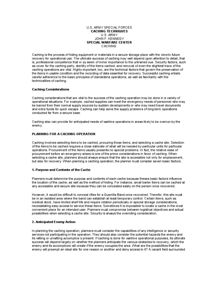 U.S. Army Special Forces - Caching Techniques | PDF