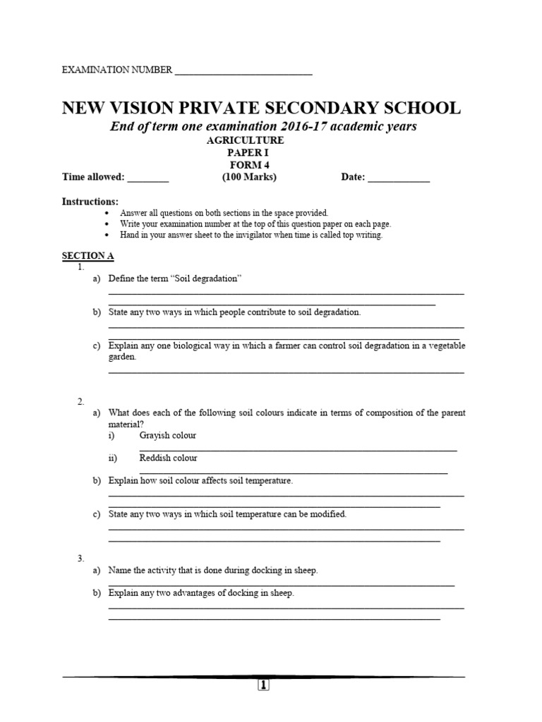 Agriculture Form 4 Paper 1 | PDF | Soil | Demand