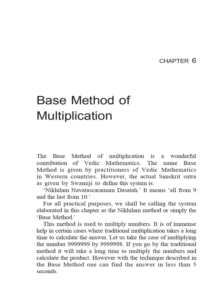 Vedic Base Method of Multiplication | PDF | Multiplication | Number Theory
