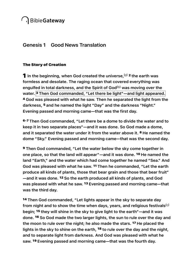 Creation Story: Genesis Chapter 1 | PDF | Genesis Creation Narrative ...