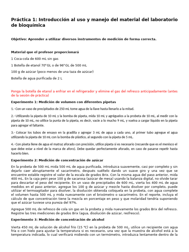 Práctica 1 Mediciones (Introducción Al Uso y Manejo Del Material Del Laboratorio de Bioquímica ...