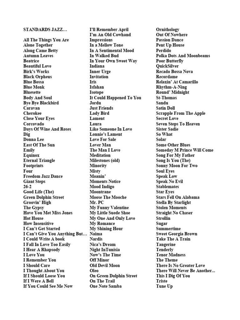150 Jazz Standards List | PDF