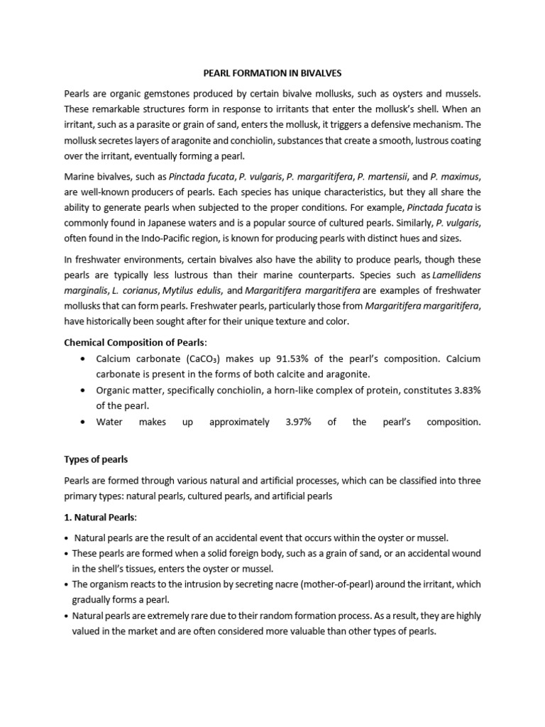 Pearl Formation in Bivalves | PDF | Pearl | Mollusca
