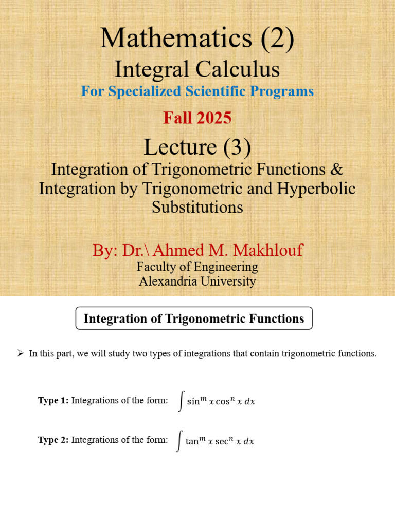 (Integration 3) Trigonometric Integrals & Trigonometric and Hyperbolic ...