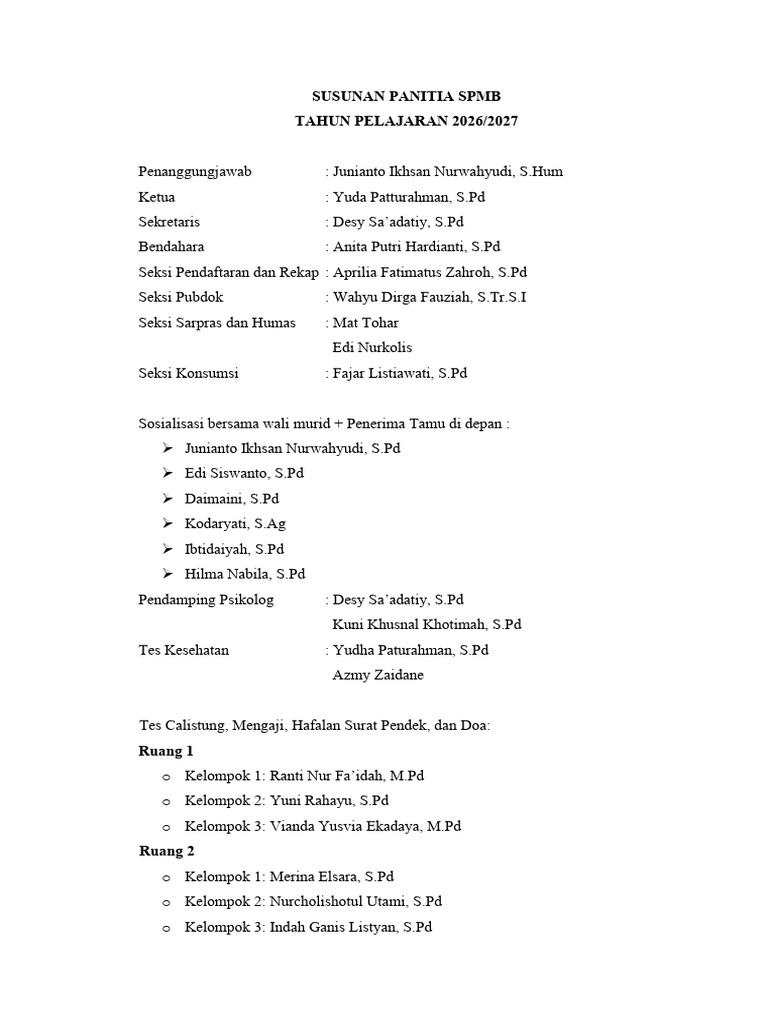 Susunan Panitia SPMB 2026/2027 | PDF