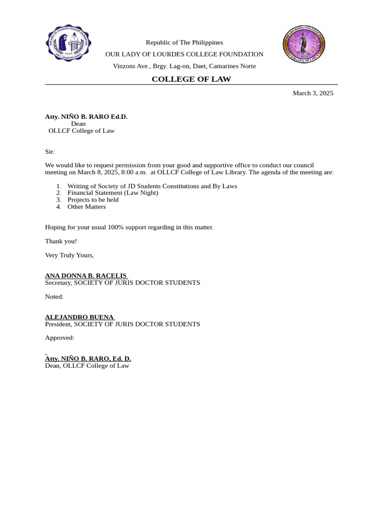 JD Students Council Meeting Request | PDF