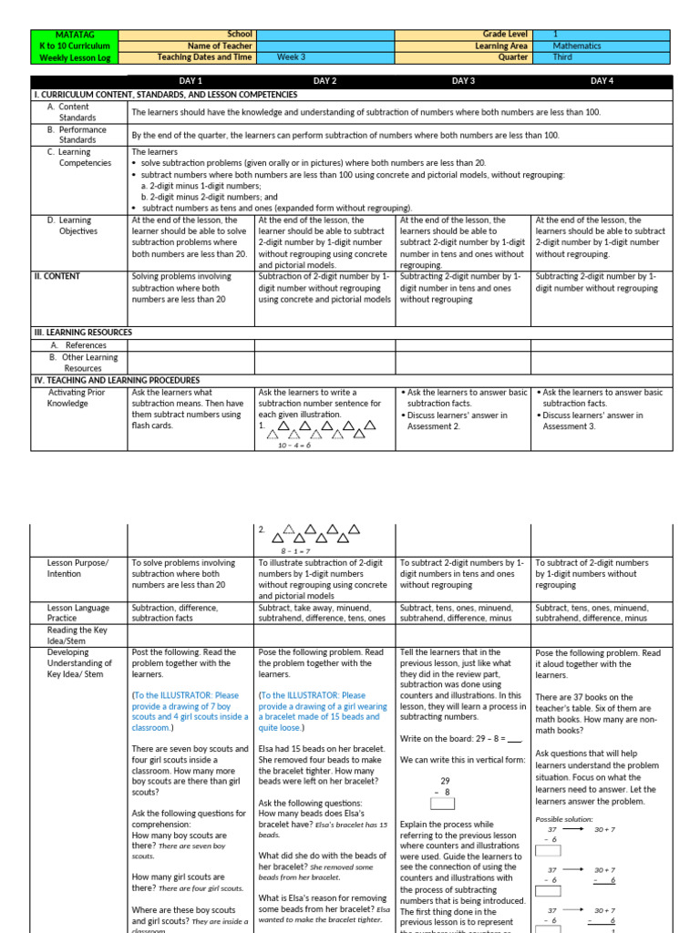 Math 1 Q3 Week 3 v.2 | PDF | Subtraction | Behavior Modification