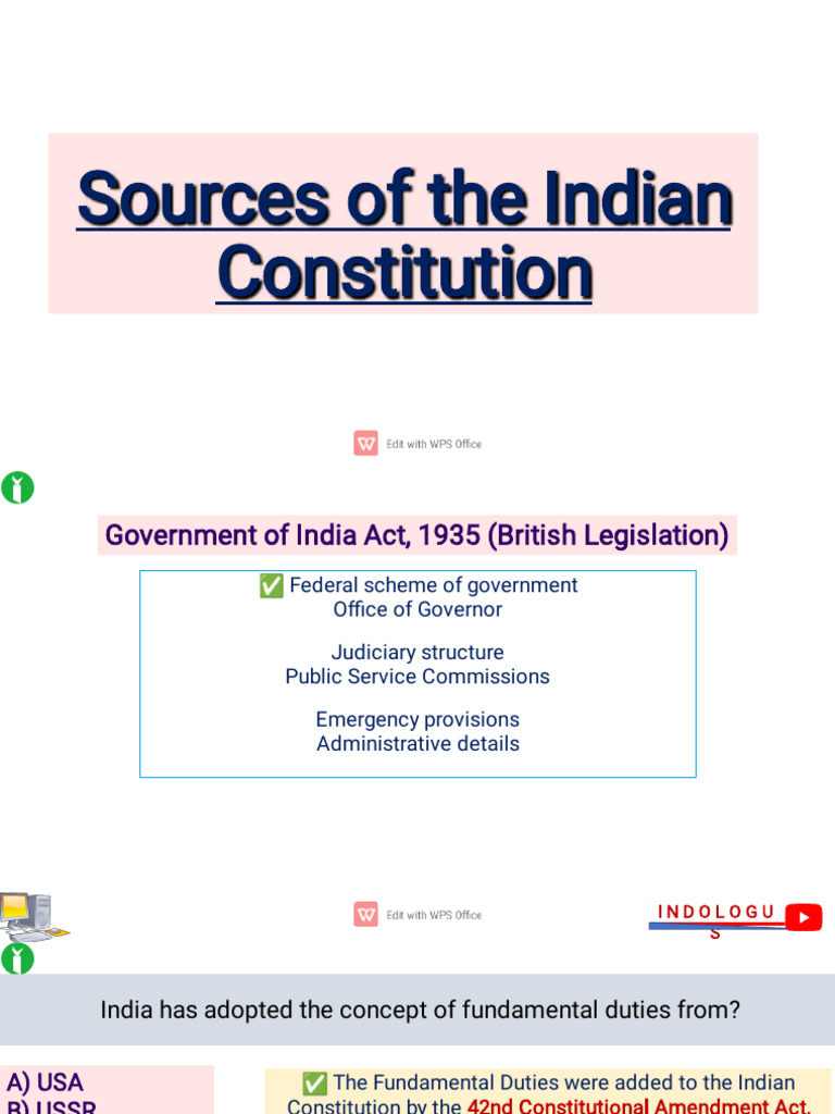 Sources of the Indian Constitution | PDF | Constitution | Separation Of ...