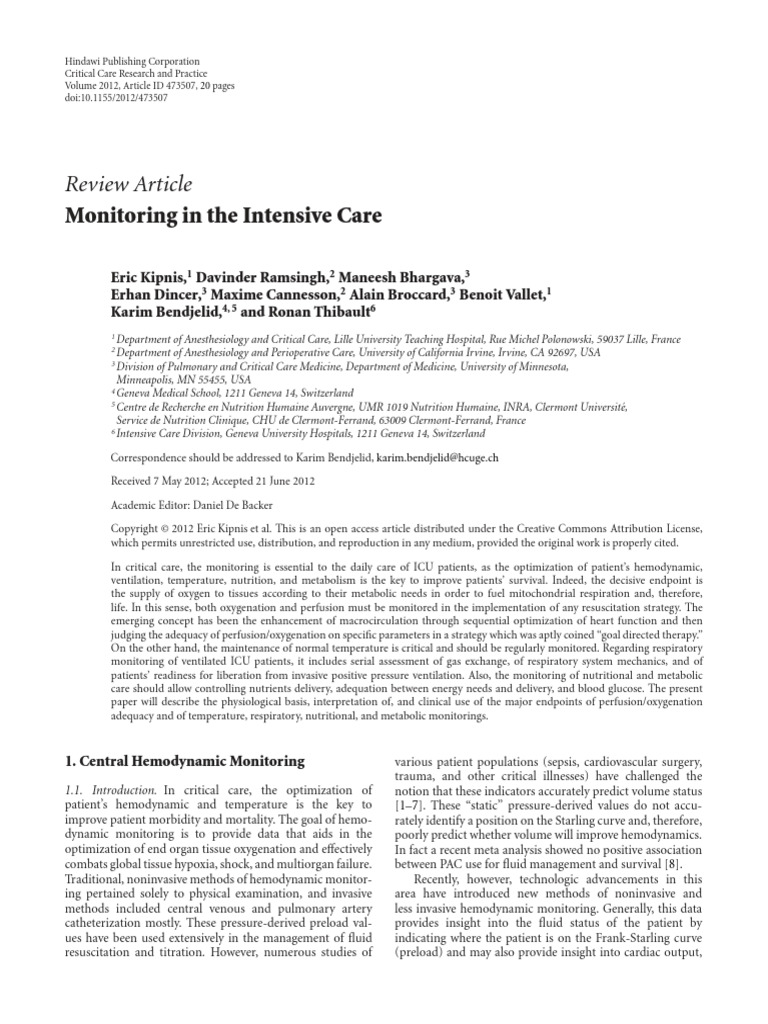 Monitoring in The Intensive Care g9q0cwznb0 | PDF | Sepsis | Shock ...