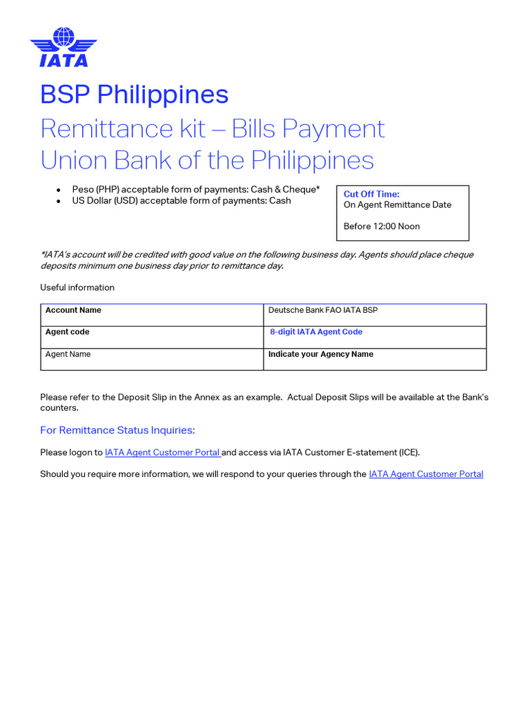 Agent Kit - IATA BSP Bills Payment UBP | PDF