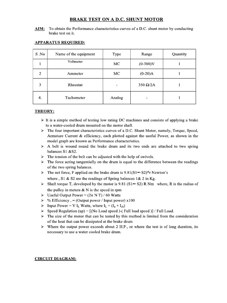 Brake Test On DC Shunt Motor1 | PDF