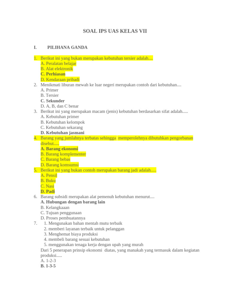 Soal Kelas 7 Ips. | PDF