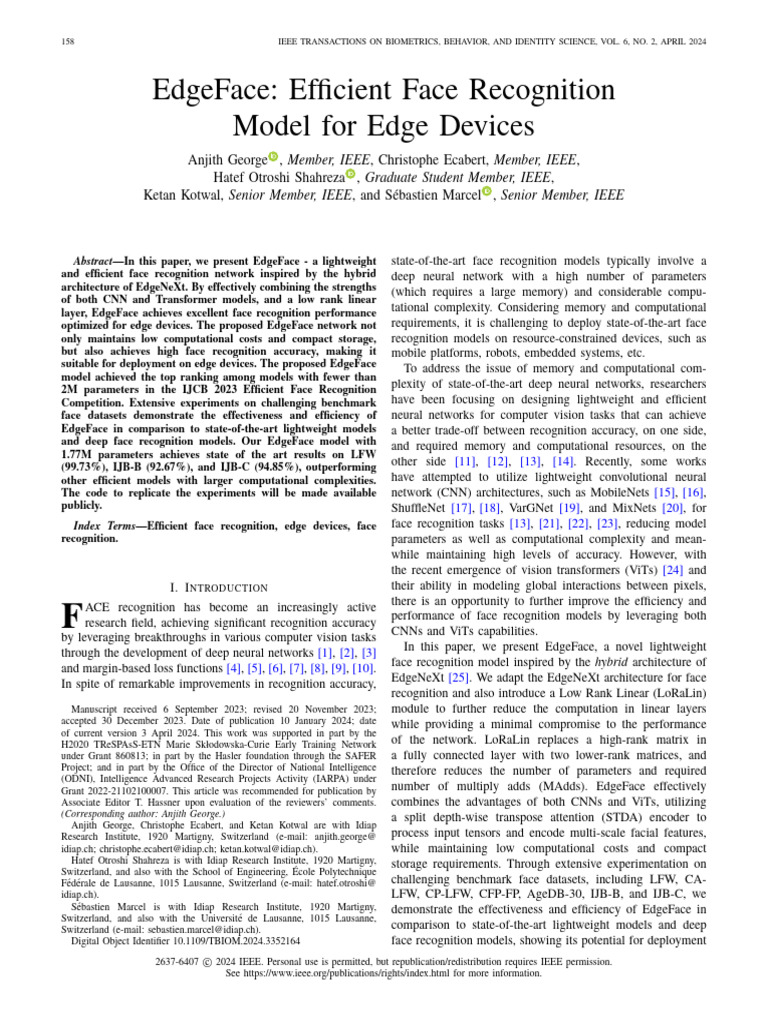 EdgeFace Efficient Face Recognition Model For Edge Devices | PDF | Deep ...