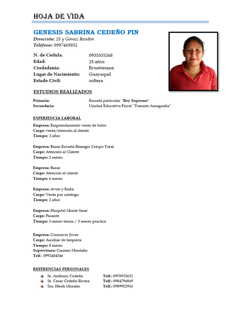 Curriculum Vitae Genesis Sabrina Cedeño Pin 1 | PDF