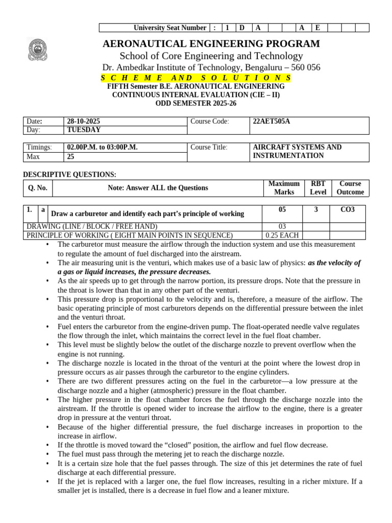 CIE-02 Scheme and Solutions | PDF | Gyroscope | Carburetor