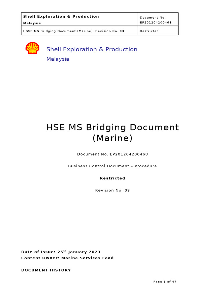 HSSE MS Bridging Document (Marine) | PDF | Noise | Risk