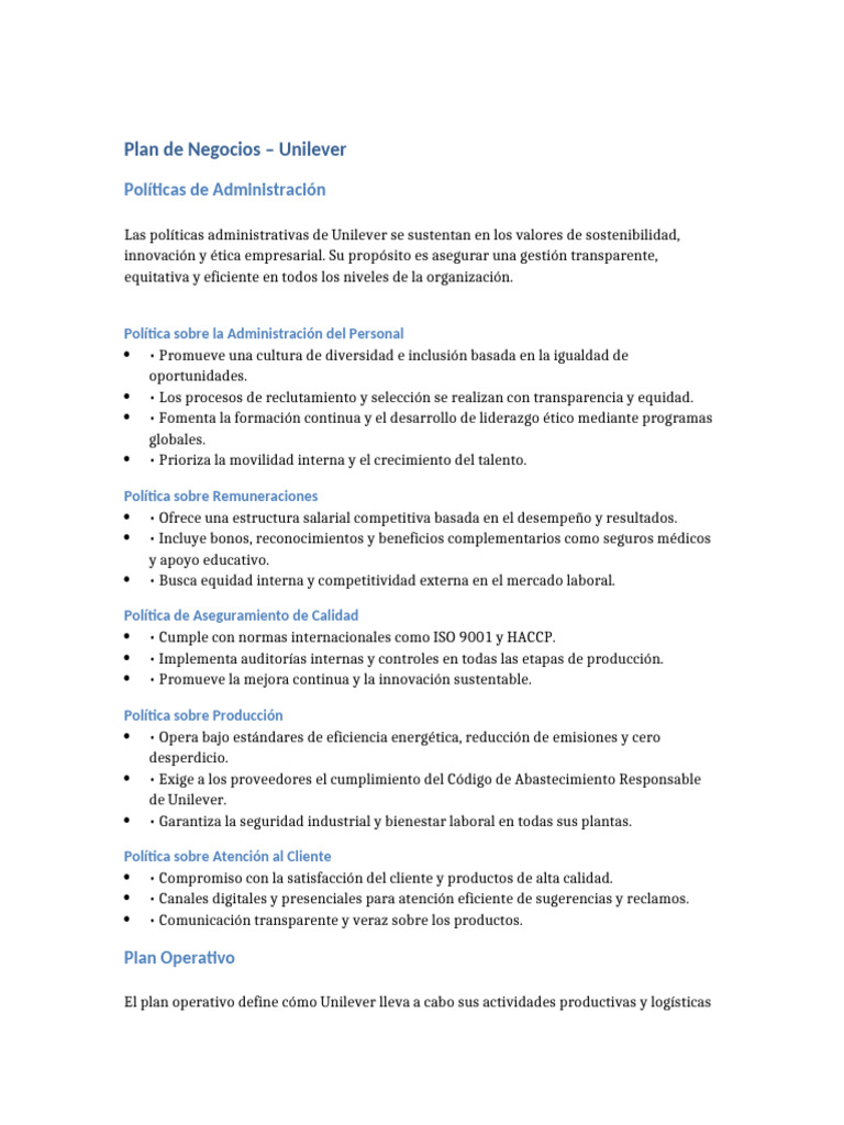Plan de Negocios Sostenible de Unilever | PDF | Sustentabilidad ...