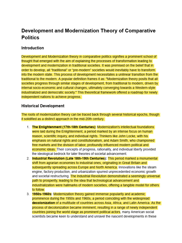 Development and Modernization Theory of Comparative Politics | PDF ...