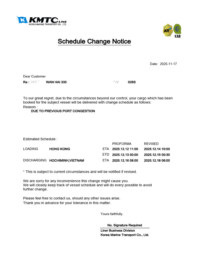 Schedule Change Notice | PDF