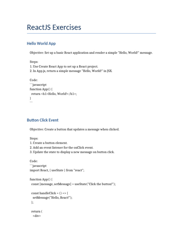 React JS Exercises With Codes | PDF | Computer Engineering | Software Development