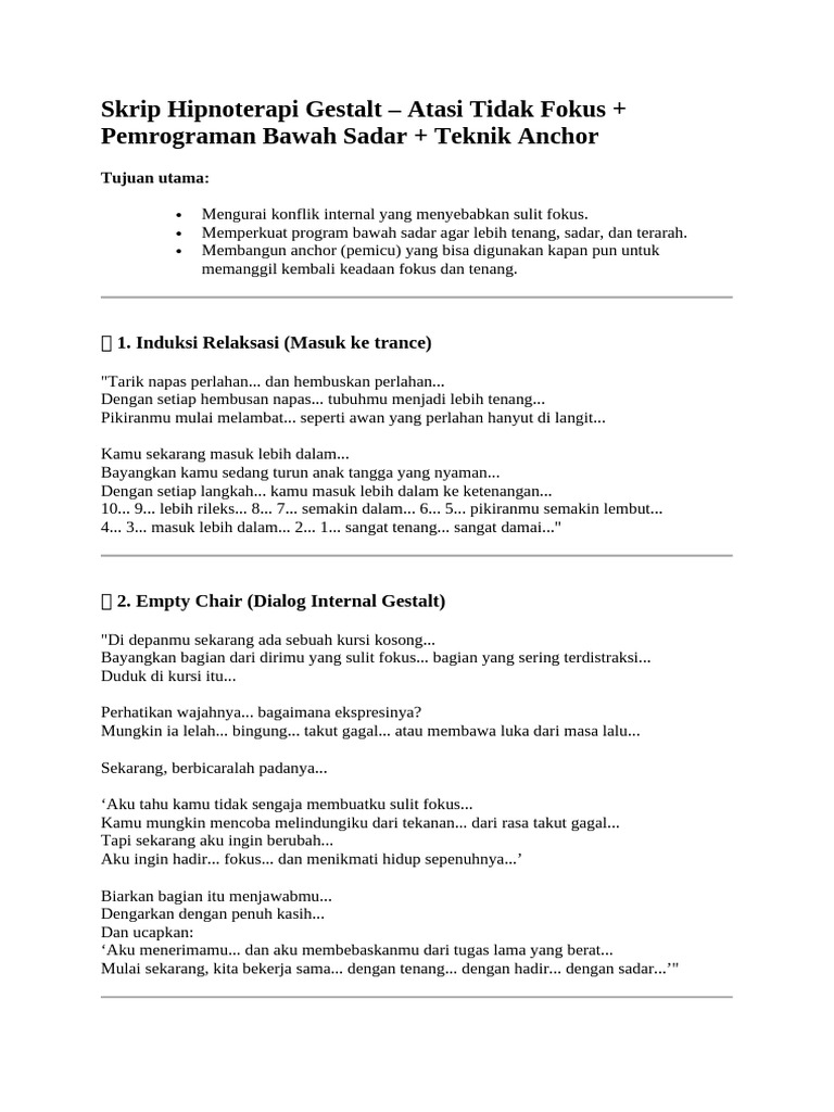 Skrip Hipnoterapi Gestalt | PDF