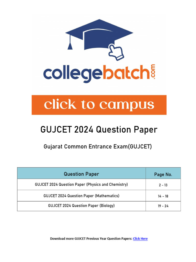 GUJCET 2024 Question Paper With Answer | PDF | Inductance ...
