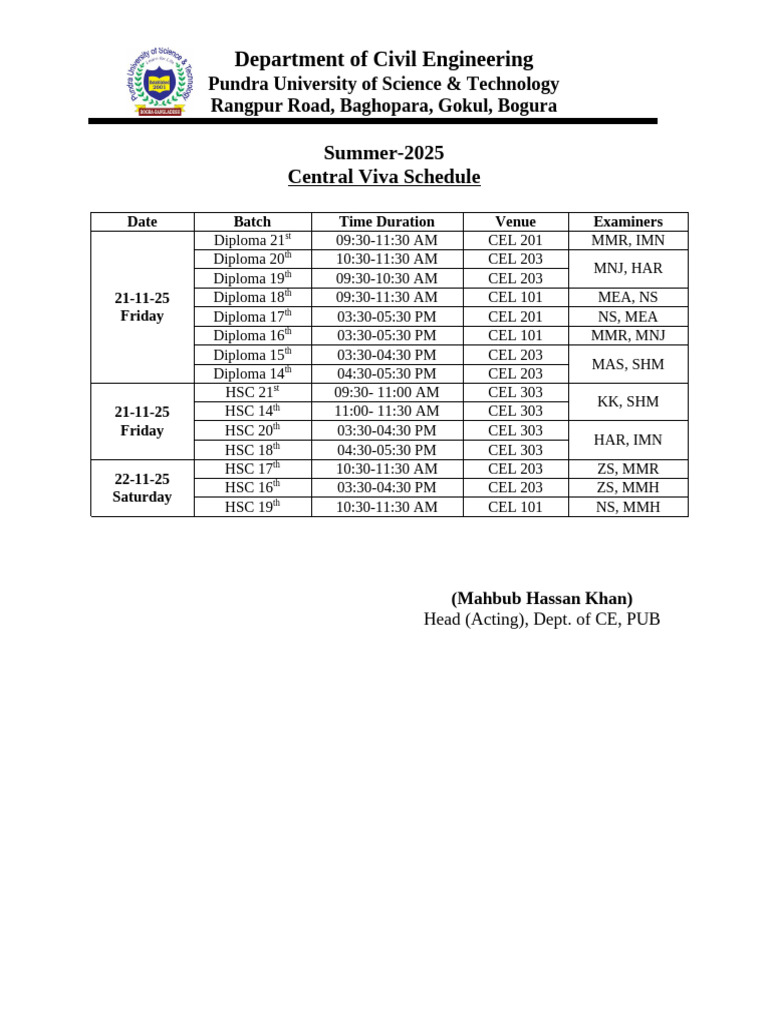 Central Viva Schedule | PDF