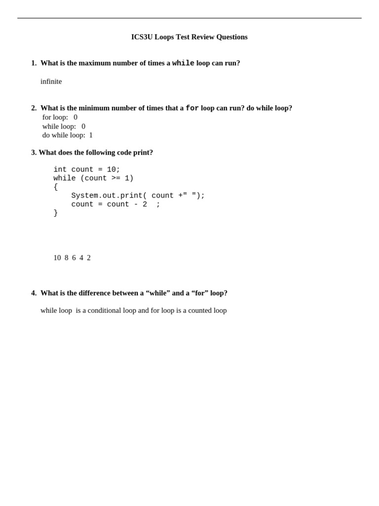 Loop Test Review 0108 Answer | PDF | Numbers | Computer Programming