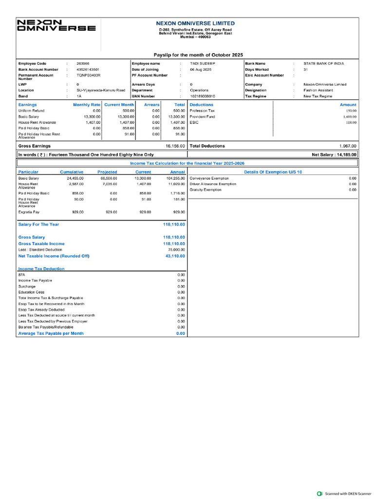Payslip 2025 2026 10 263966 NEXONOMNIVERSE (2) 1 | PDF