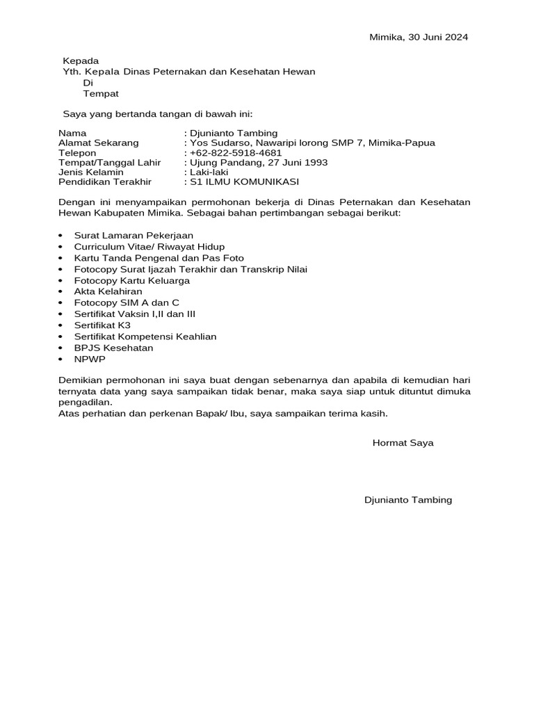 Surat Lamaran Instansi Formal | PDF