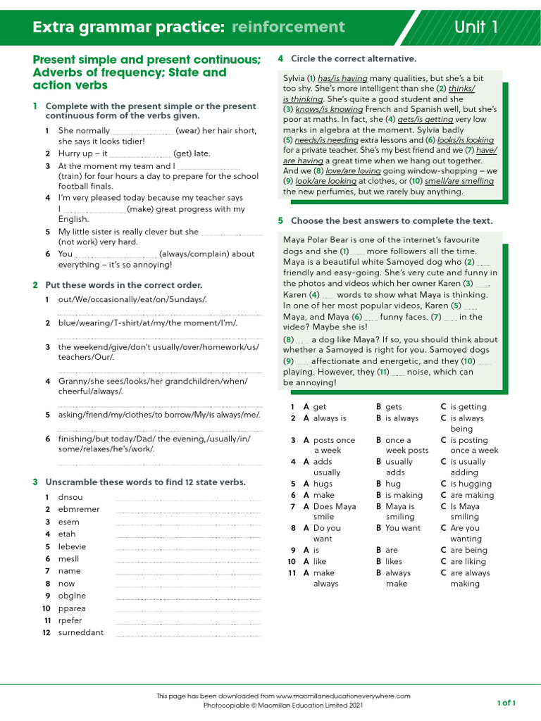 B1PLUS U1 Extra Grammar Practice Reinforcement | PDF | Syntax | Grammar