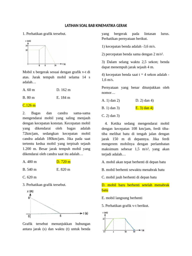 Latihan Soal Kinematika Gerak Mobil | PDF