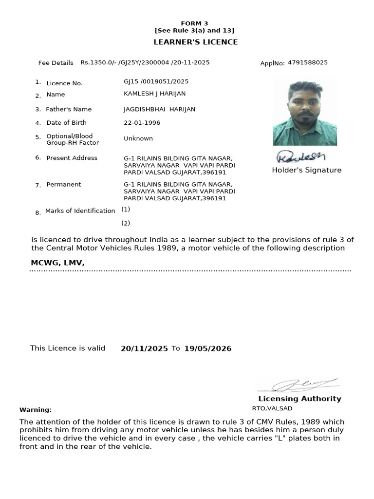 Learner's Licence Form India | PDF