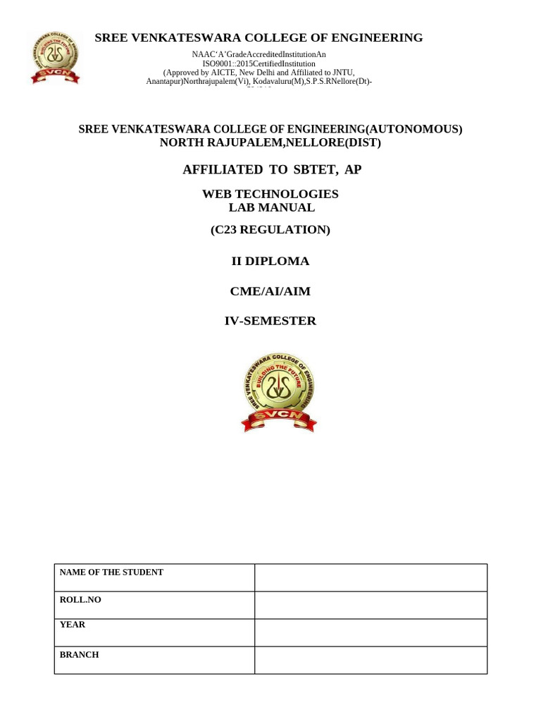 Web Technologies Lab Manual for CSE | PDF | Ajax (Programming) | J Query