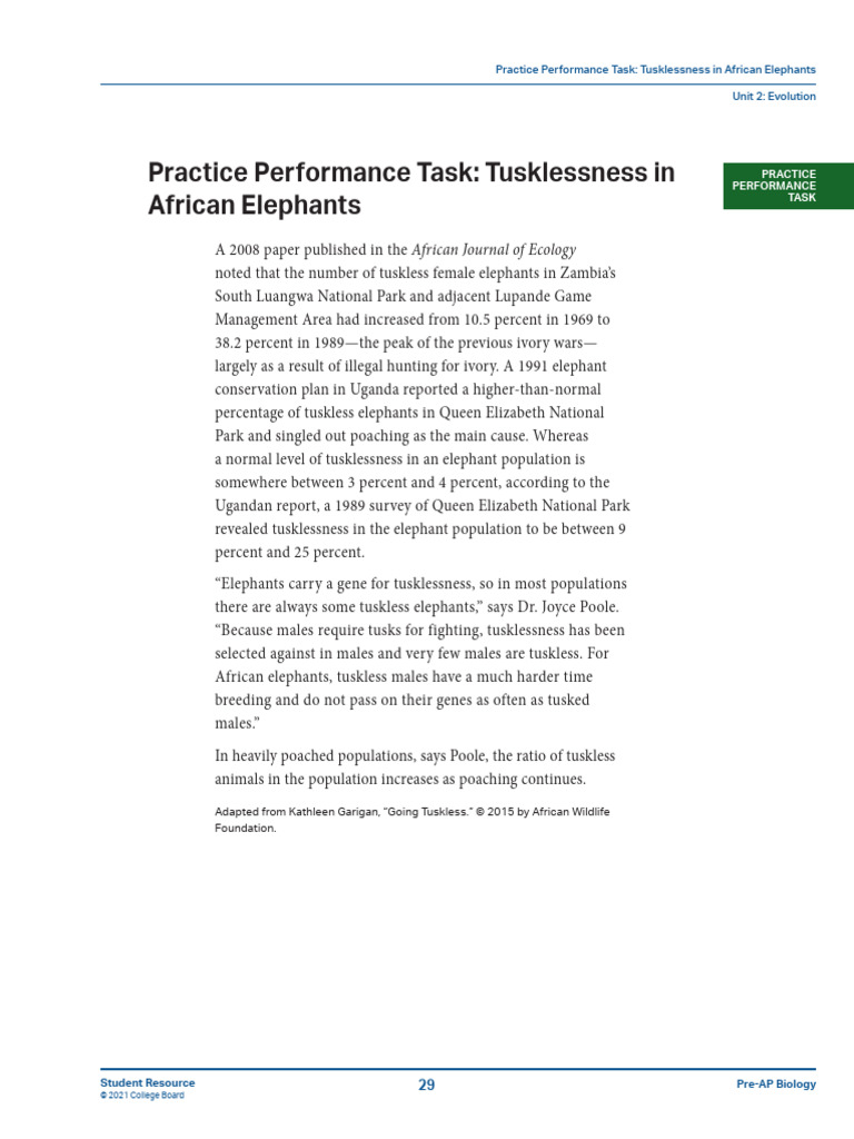 I BIO SR U2 PracticePerformanceTask Elephants | PDF | Elephant | Poaching
