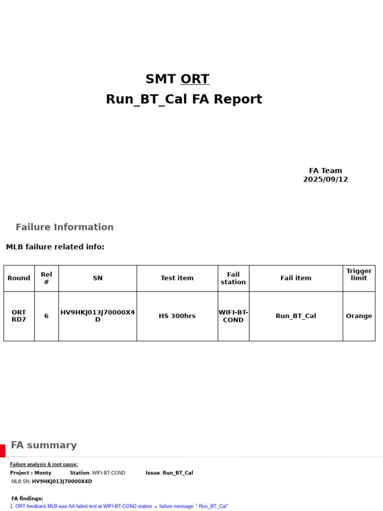 Bypt Monty SMT Ort Fail Run BT Cal Fa Report - 2025.09.12 | PDF ...