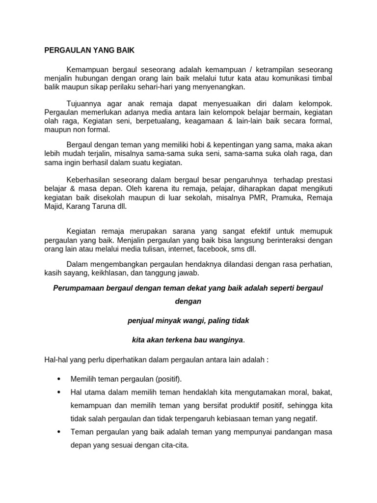 Pergaulan Sehat untuk Remaja Produktif | PDF