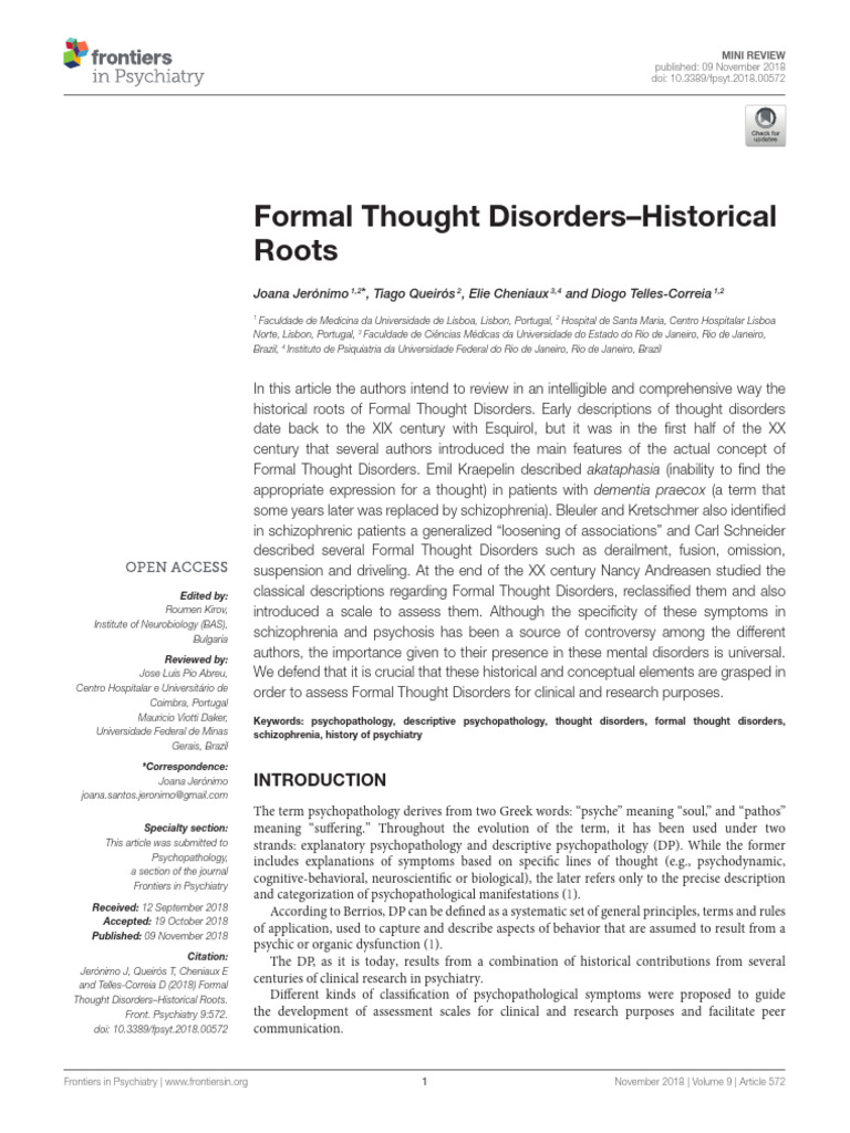 Formal Thought Disorder Historical Perspective - 052441 | PDF | Mental ...