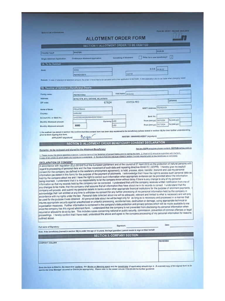 Allotment Order Form | PDF