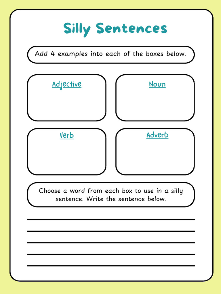 Sentence Writing Worksheet Yellow Blue Simple Style | PDF