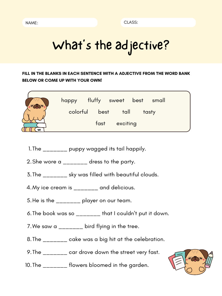 Adjectives Worksheet in Yellow and Brown Cute Style | PDF