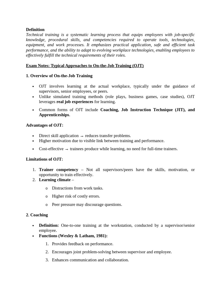 On-the-Job Technical Training Overview | PDF | Six Sigma | Quality ...