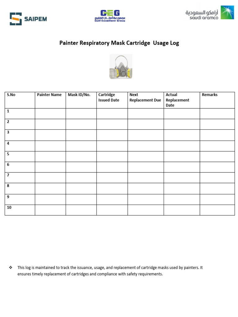 Painter Respiratory Mask Usage Log | PDF