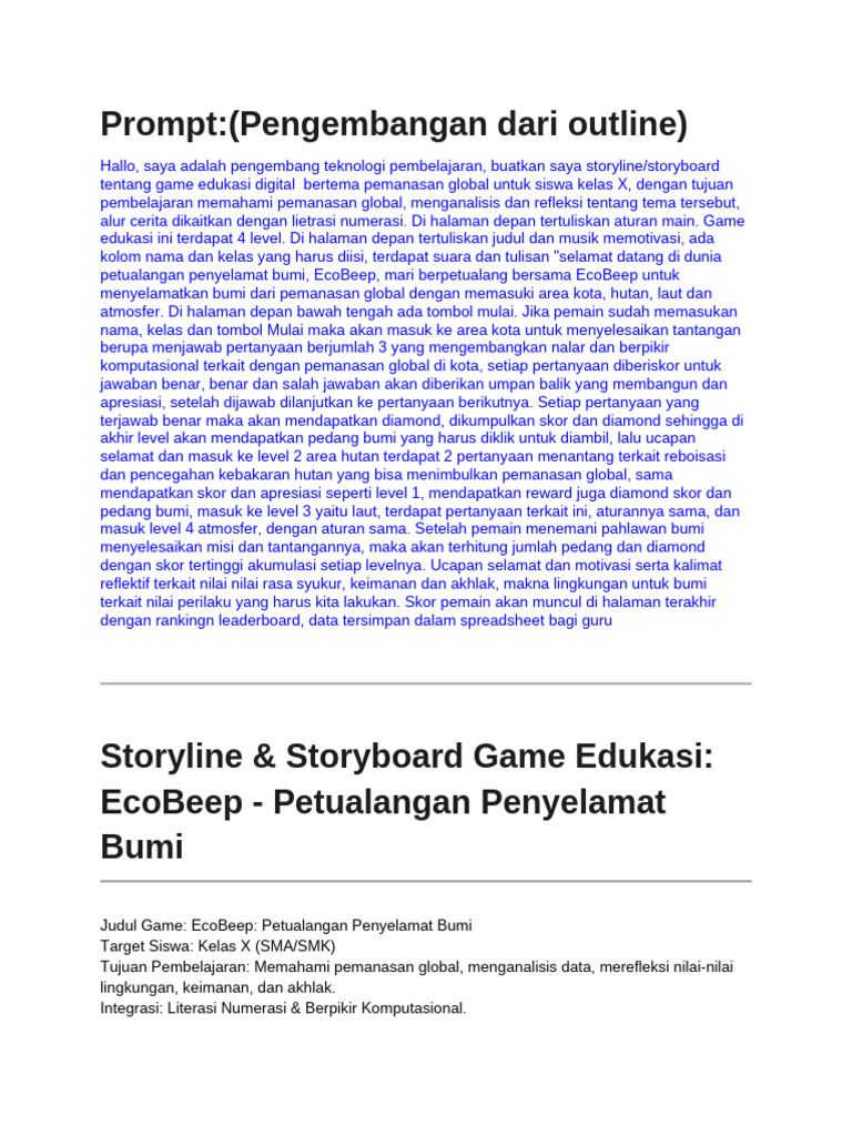 Contoh Storyline Game Edukasi | PDF